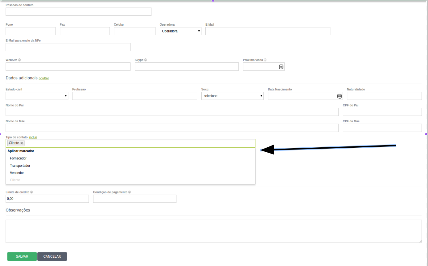 Gerenciando tipos de contatos - Fatura Aí